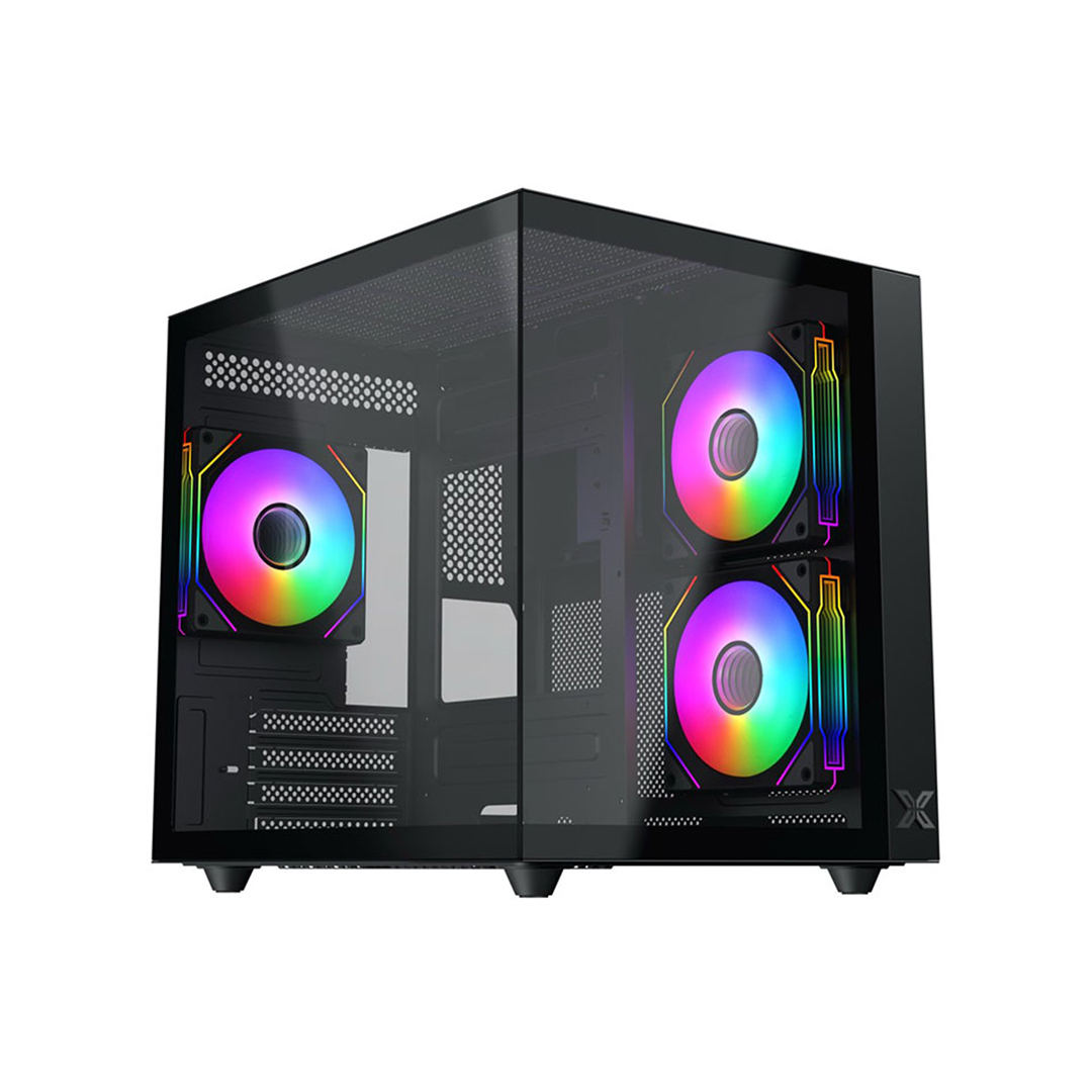 Case XIGMATEK AQUA M LITE 3GF Black / mATX / 3 FAN RGB | Computer Case